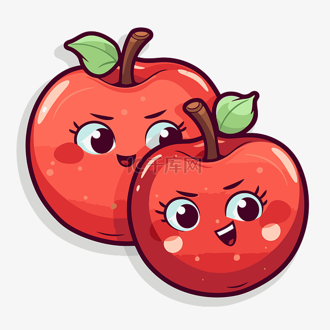 两个可爱的卡通红苹果插画剪贴画 向量素材图片免费下载-千库网