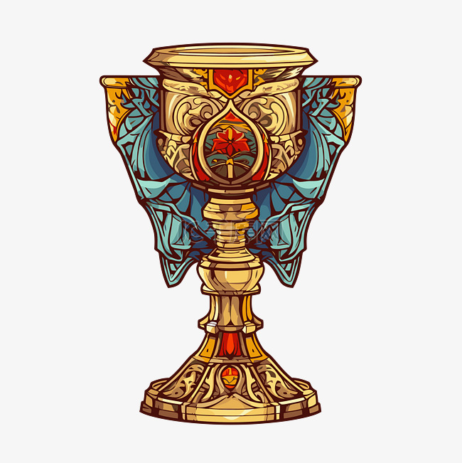圣杯剪贴画 金色圣杯，带蕾丝和镀金装饰品卡通 向量素材图片免费下载-千库网
