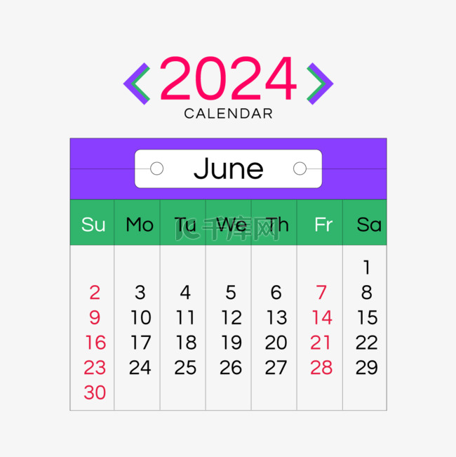 2024月份日历六月简约紫色素材图片免费下载-千库网