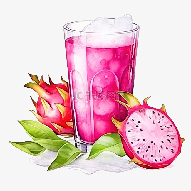 火龙果汁水彩元素素材图片免费下载-千库网