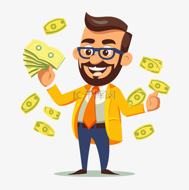 现金剪贴画卡通人与金钱特征矢量图素材图片免费下载-千库网