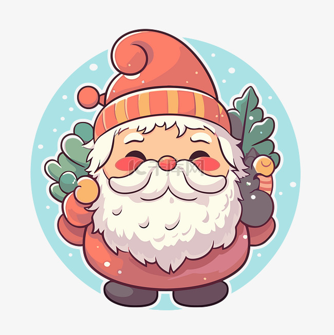 卡通圣诞老人快乐圣诞老人红色圆形背景剪贴画 向量素材图片免费下载-千库网