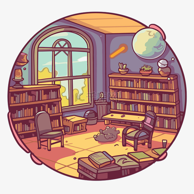 卡通图书馆内部剪贴画 向量素材图片免费下载-千库网