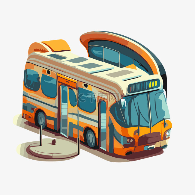 卡通巴士与车站 向量素材图片免费下载-千库网