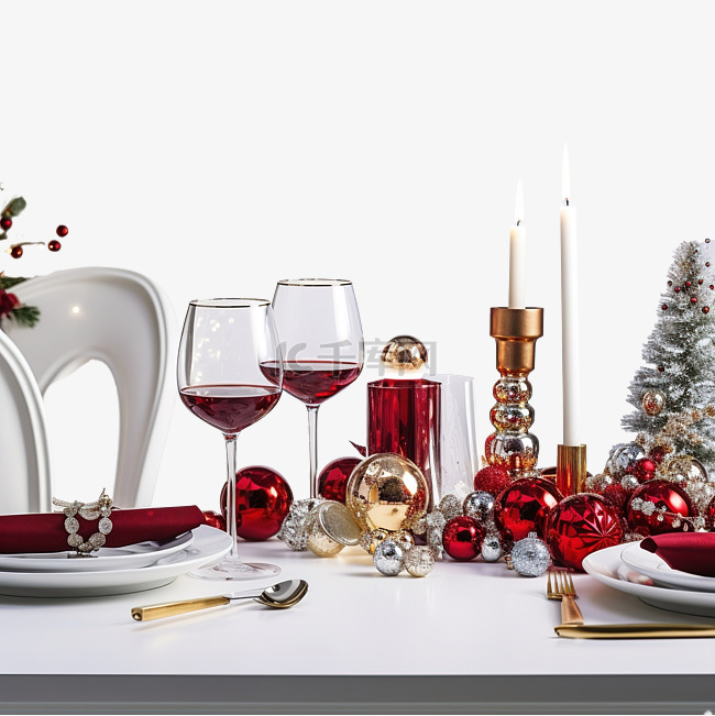 圣诞装饰桌子，配有精致的圣诞配件素材图片免费下载-千库网
