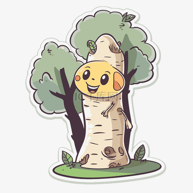 一只卡通狗跳上树干的可爱贴纸 向量素材图片免费下载-千库网