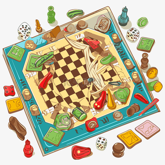 棋盘游戏剪贴画 上面有各种物品的棋盘游戏卡通 向量素材图片免费下载-千库网