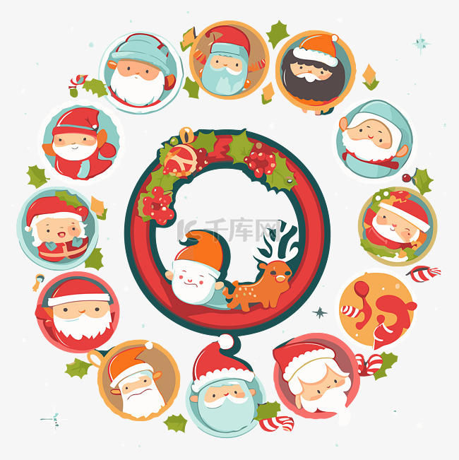 圣诞节矢量设计集与圣诞老人和圆形剪贴画中的装饰品素材图片免费下载-千库网