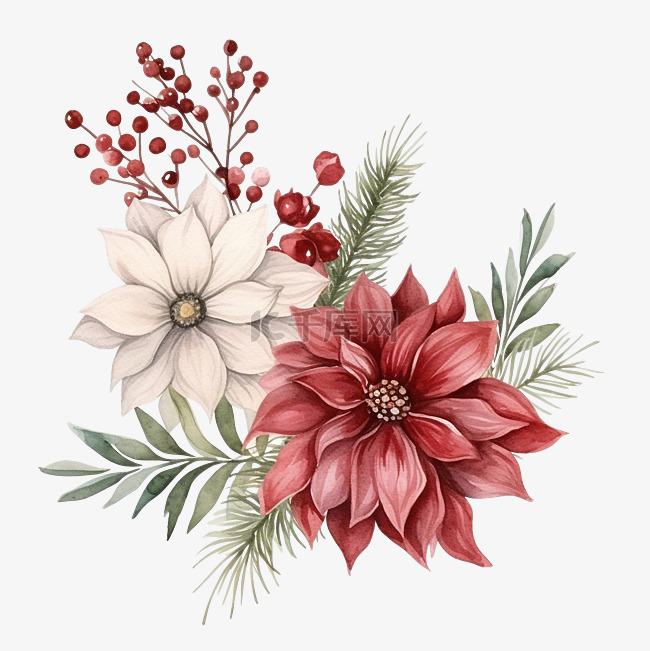 水彩聖誕花素材图片免费下载-千库网