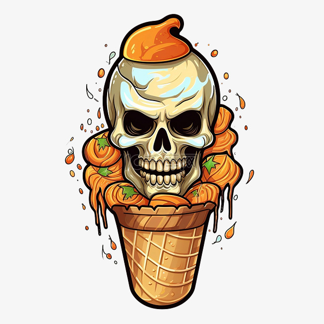 halloween ice cream cone with candy balloon 恐怖 插圖素材图片免费下载-千库网
