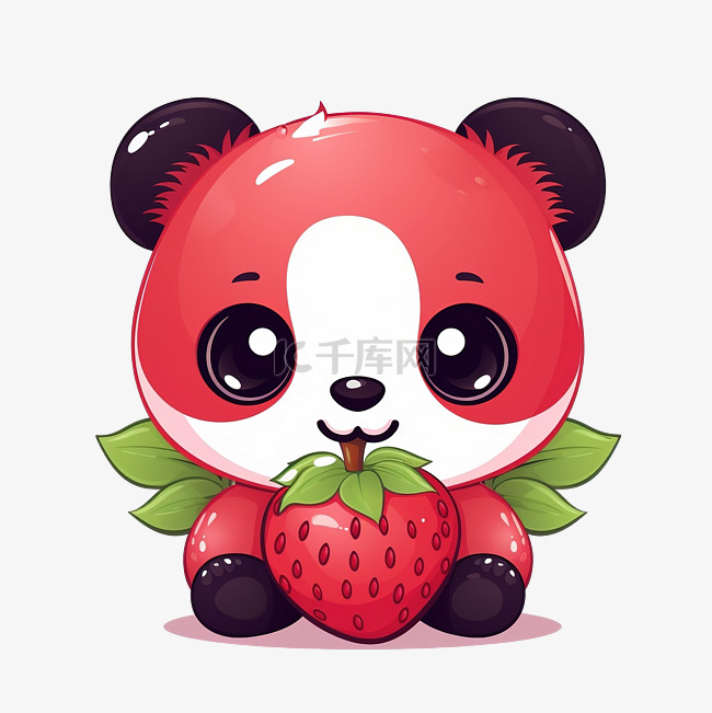 可爱的熊猫在草莓服装卡通人物卡哇伊动物和草莓素材图片免费下载-千库网