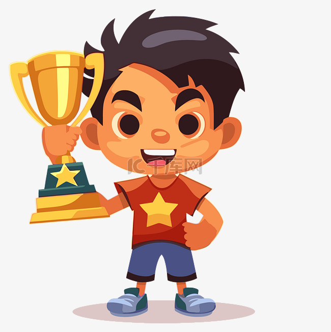 冠军剪贴画男孩拿着奖杯矢量图像卡通素材图片免费下载-千库网
