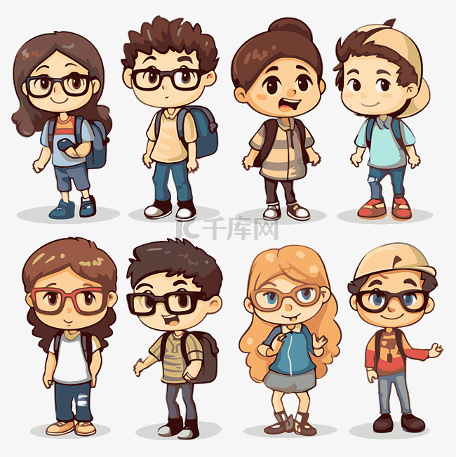 同学剪贴画卡通人物卡通孩子学生学校孤立插画 向量素材图片免费下载-千库网