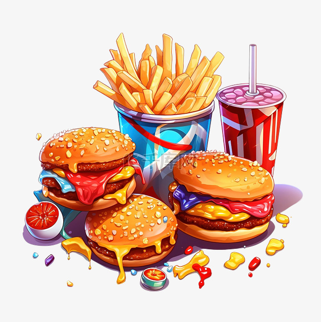 ai生成垃圾食品卡通png素材图片免费下载-千库网