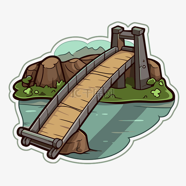 桥和岛卡通插图 向量素材图片免费下载-千库网