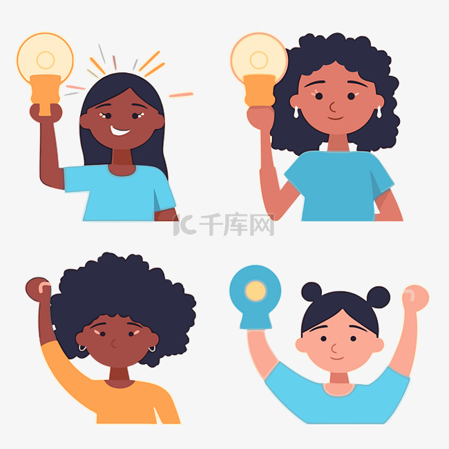 赋权剪贴画卡通妇女举起手来 向量素材图片免费下载-千库网