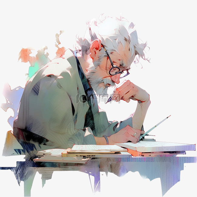 一位作家的水彩插图素材图片免费下载-千库网