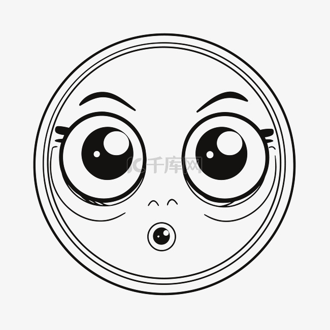 圆眼睛与眼睛着色页为孩子们在白色背景卡通轮廓素描画 向量素材图片免费下载-千库网