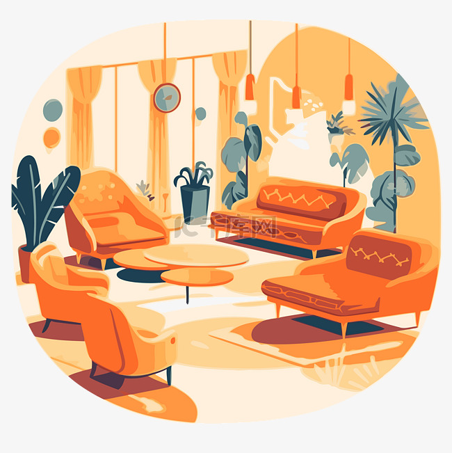 休息室剪贴画现代橙色室内卡通 向量素材图片免费下载-千库网