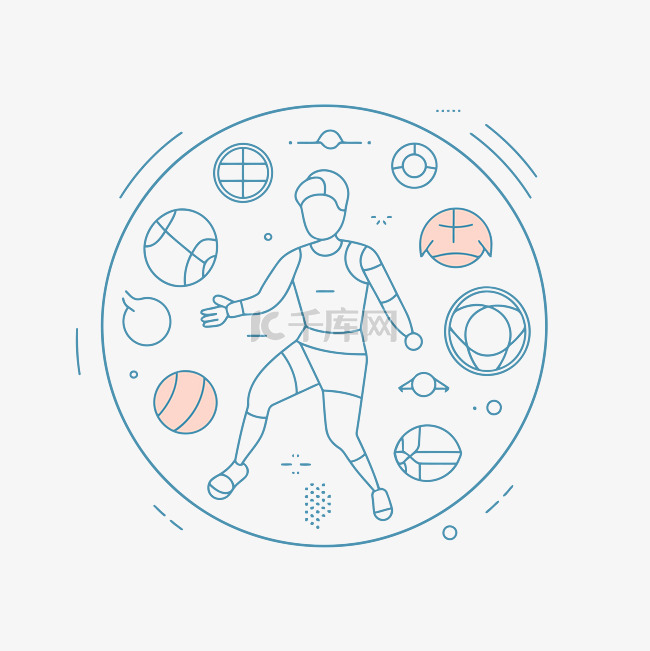 男子在代表一项运动的圆形线中打篮球 向量素材图片免费下载-千库网