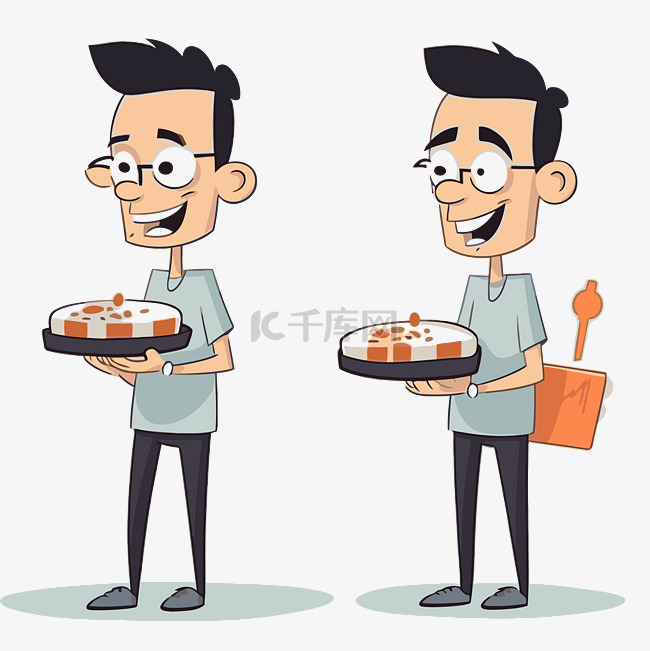 接受剪贴画 两个相同大小的卡通人物举着一盘蛋糕 向量素材图片免费下载-千库网