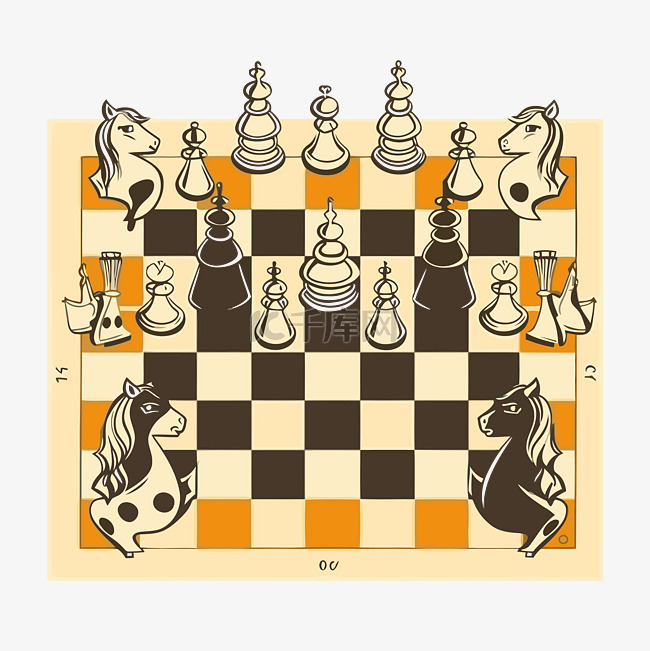 国际象棋剪贴画 国际象棋棋盘与传统马人物卡通 向量素材图片免费下载-千库网