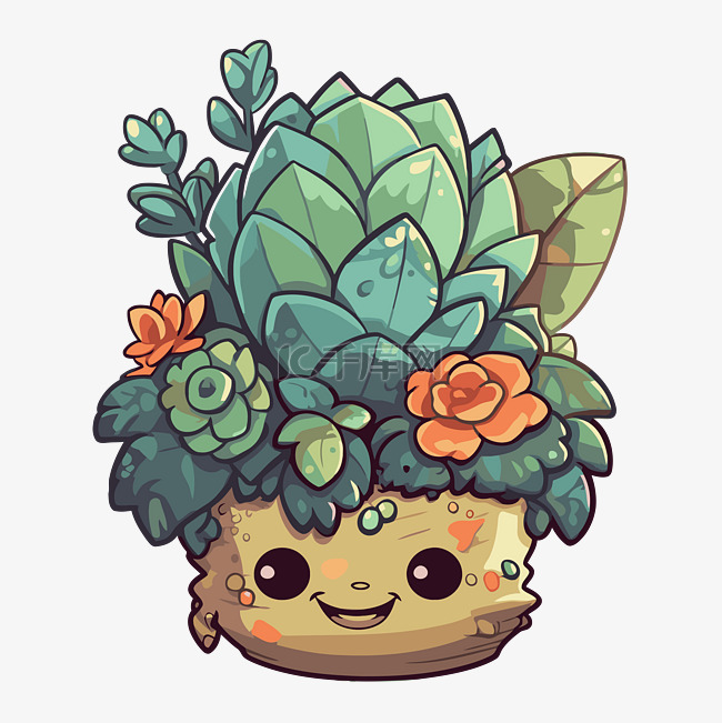 白色背景上可爱的多汁花盆贴纸 向量素材图片免费下载-千库网