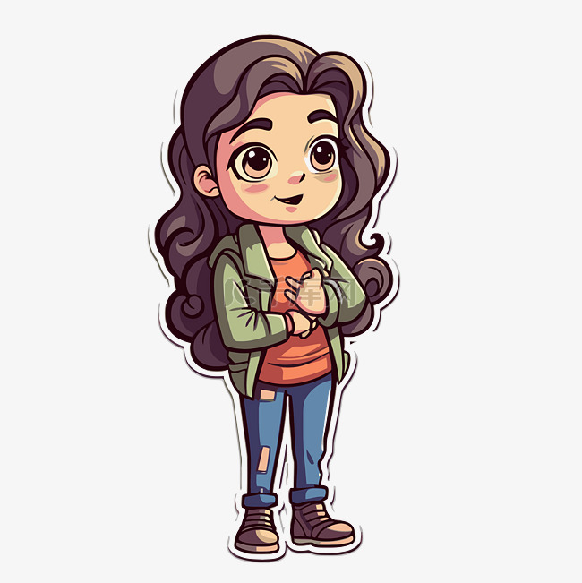 动漫卡通人物双臂交叉站立的女孩 向量素材图片免费下载-千库网