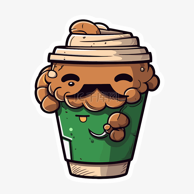 咖啡因卡通人物卡通与咖啡和胡子矢量图素材图片免费下载-千库网
