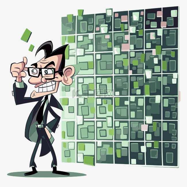 矩阵剪贴画卡通戴眼镜的男人站在马赛克墙旁边 向量素材图片免费下载-千库网