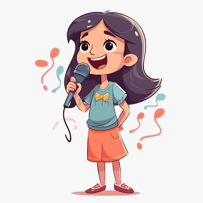 唱歌剪贴画卡通小女孩唱歌 向量素材图片免费下载-千库网