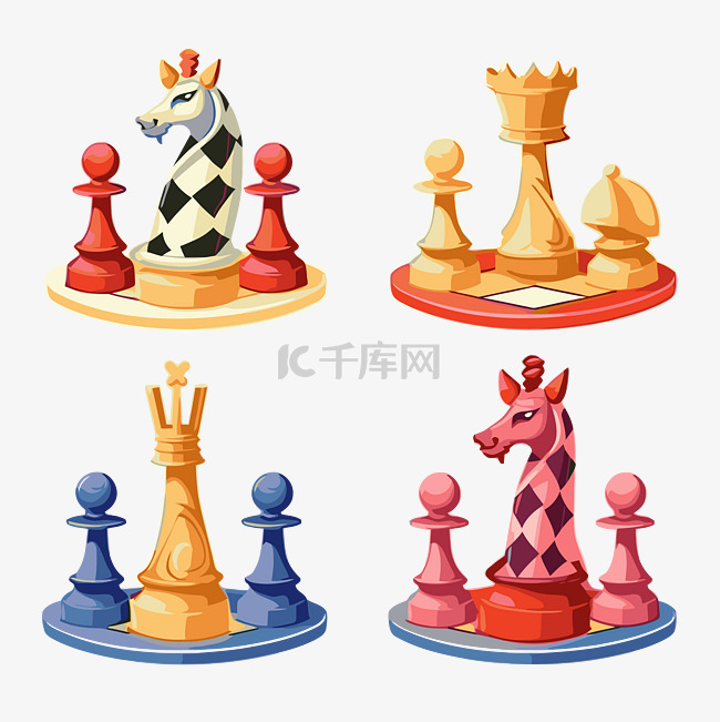 国际象棋剪贴画 卡通风格的棋子 向量素材图片免费下载-千库网