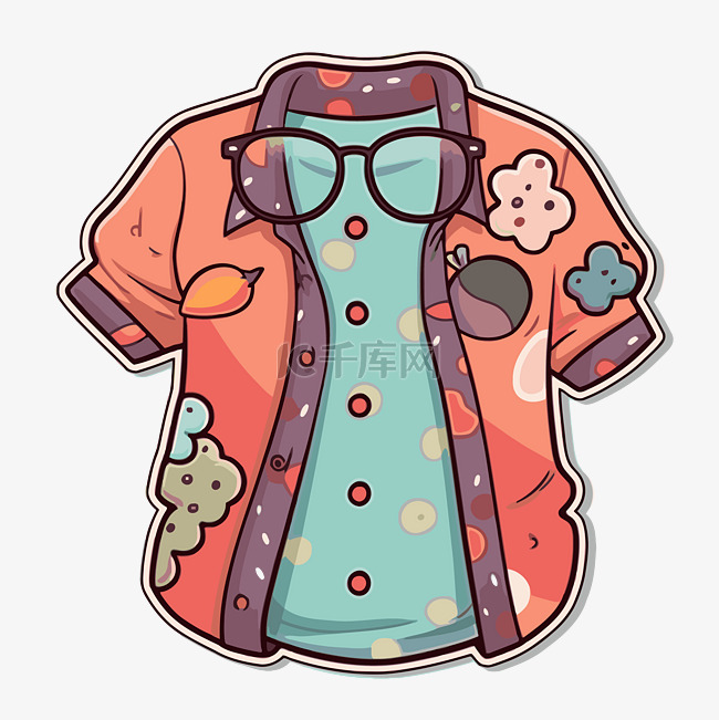卡通衬衫和不同卡通设计的眼镜 向量素材图片免费下载-千库网