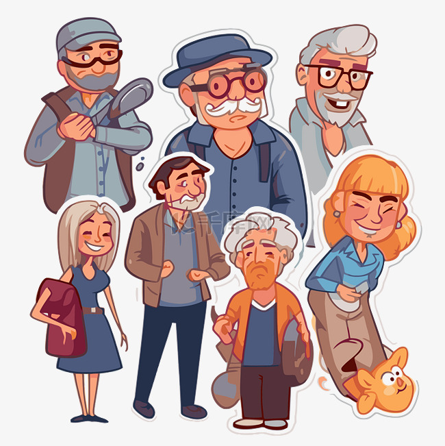 老年人卡通集合矢量图素材图片免费下载-千库网