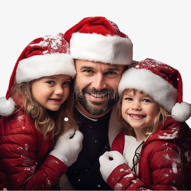 小女孩和年轻爸爸戴着圣诞帽享受圣诞假期素材图片免费下载-千库网