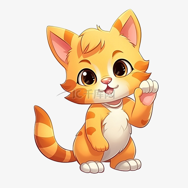 卡通可爱橙色虎斑猫挥舞尾巴人物插画素材图片免费下载-千库网