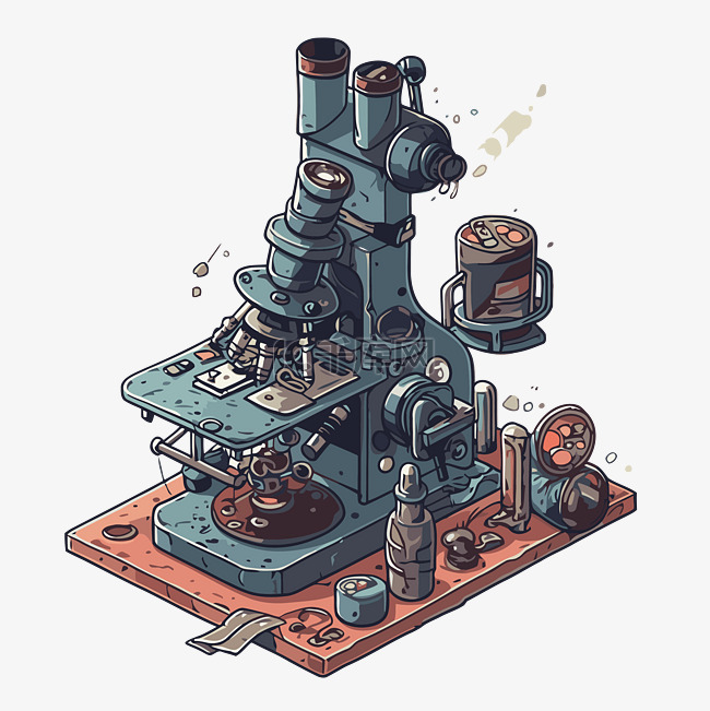 显微镜剪贴画展示了顶部有不同东西的卡通显微镜 向量素材图片免费下载-千库网