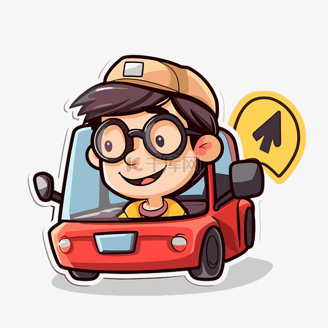 卡通人物司机驾驶汽车与箭头矢量图素材图片免费下载-千库网