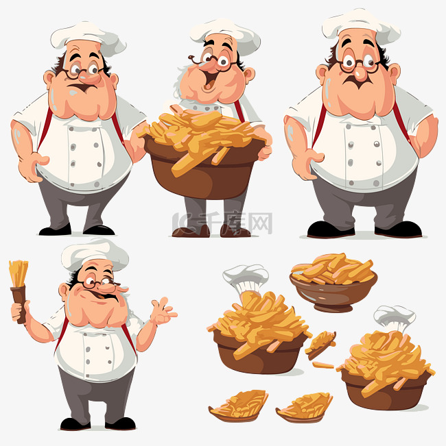 爸爸剪贴画卡通卡通炸薯条厨师在不同的姿势 向量素材图片免费下载-千库网