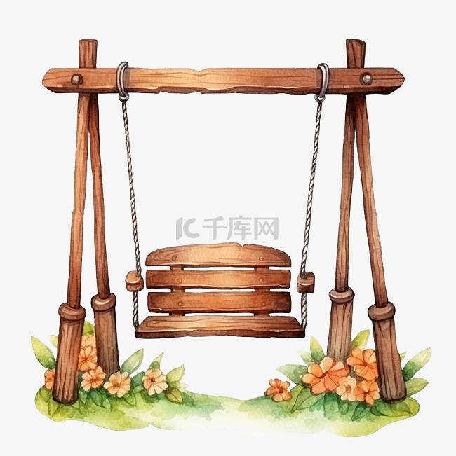 可爱的木制秋千水彩卡通素材图片免费下载-千库网