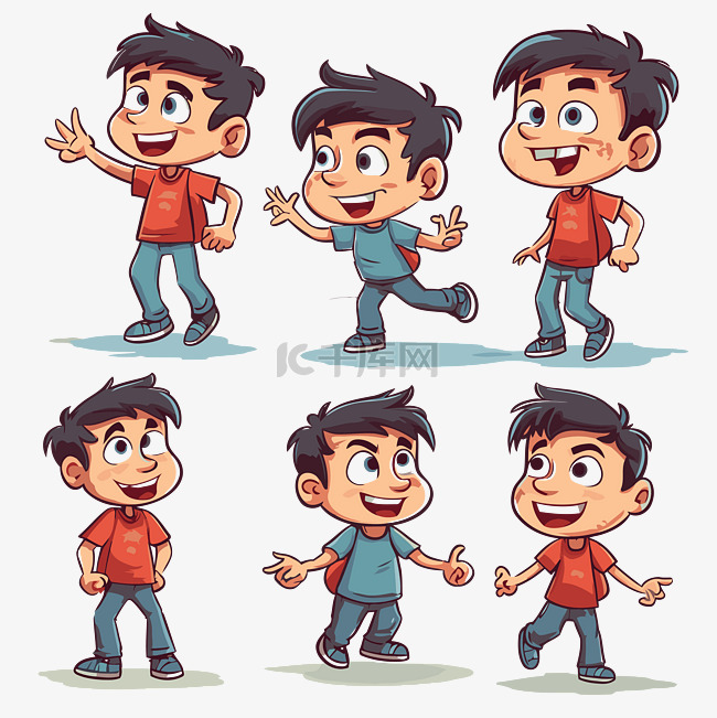 动作剪贴画不同的卡通男孩姿势 向量素材图片免费下载-千库网