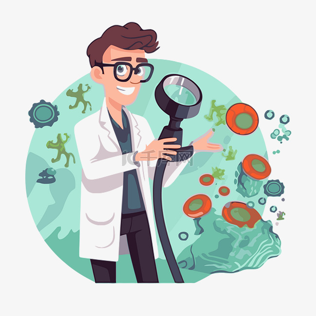 微生物学家剪贴画卡通科学家使用放大镜和显微镜 向量素材图片免费下载-千库网