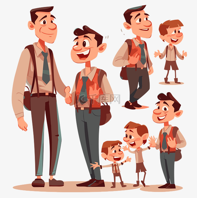 父亲剪贴画孩子和儿童姿势的老派爸爸人物卡通 向量素材图片免费下载-千库网