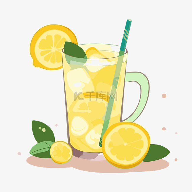 柠檬水剪贴画杯柠檬汁与叶子和柠檬片卡通 向量素材图片免费下载-千库网