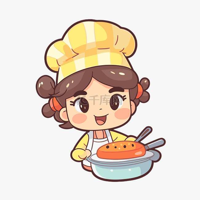 可爱的女孩厨师做饭可爱的卡通剪贴画 向量素材图片免费下载-千库网