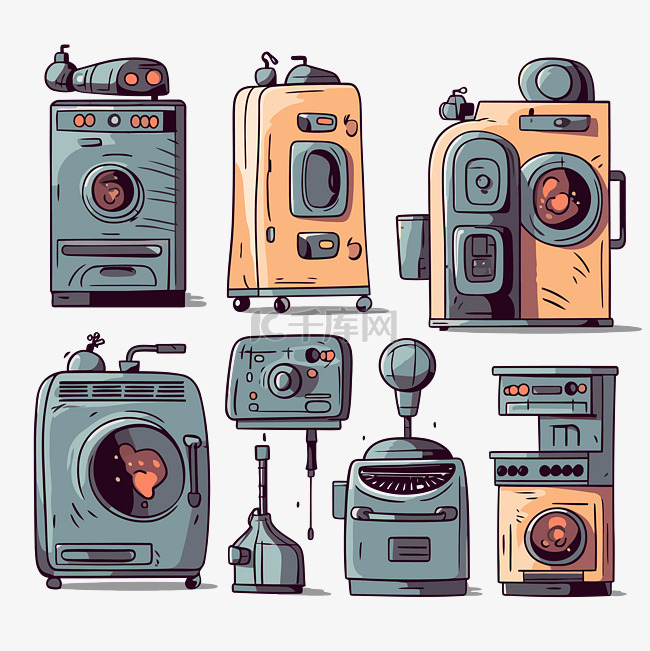 电器剪贴画复古和现代机器卡通 向量素材图片免费下载-千库网