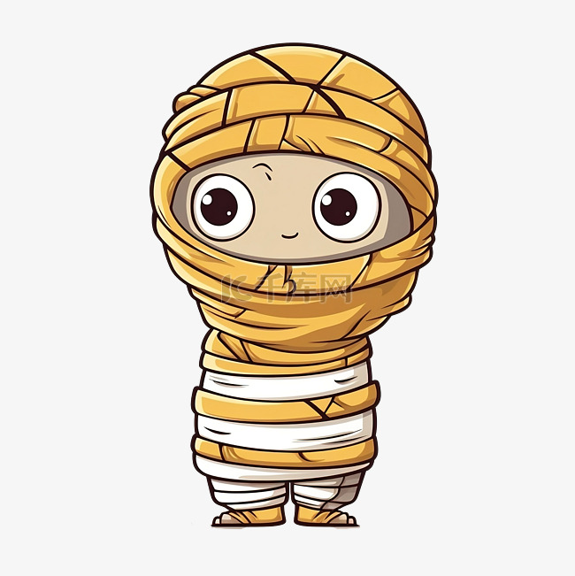 可爱的埃及木乃伊，带有涂鸦或平面设计万圣节木乃伊人物矢量设计素材图片免费下载-千库网