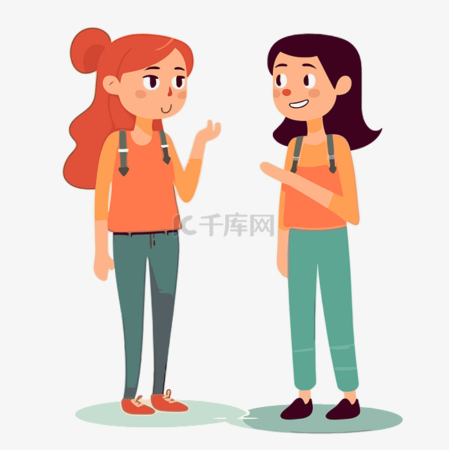 说话剪贴画 两个年轻女孩互相交谈卡通 向量素材图片免费下载-千库网
