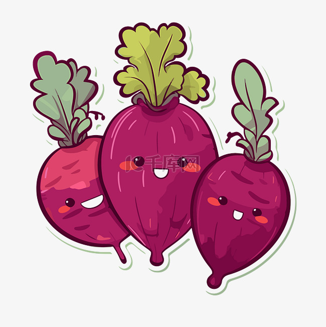 三个卡通卡哇伊可爱红甜菜贴纸 向量素材图片免费下载-千库网