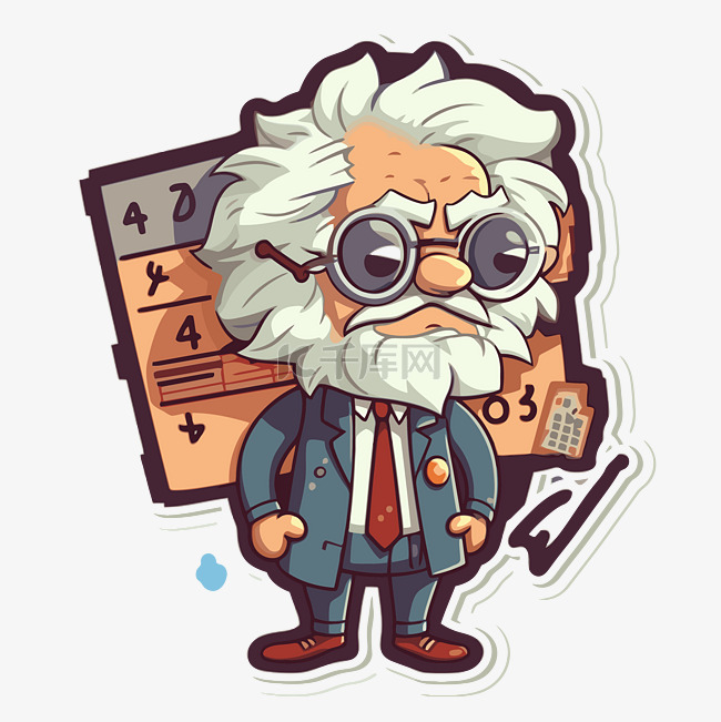 阿尔伯特爱因斯坦的贴纸卡通版 向量素材图片免费下载-千库网